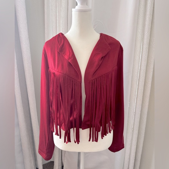 SHEIN | Jackets & Coats | Red Velvet Fringe Jacket From Shein | Poshmark